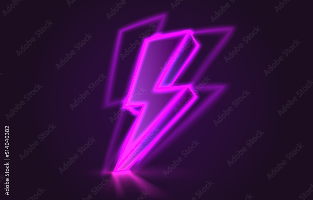 Neon sign of lightning signboard on the black background. Vector Stock ...