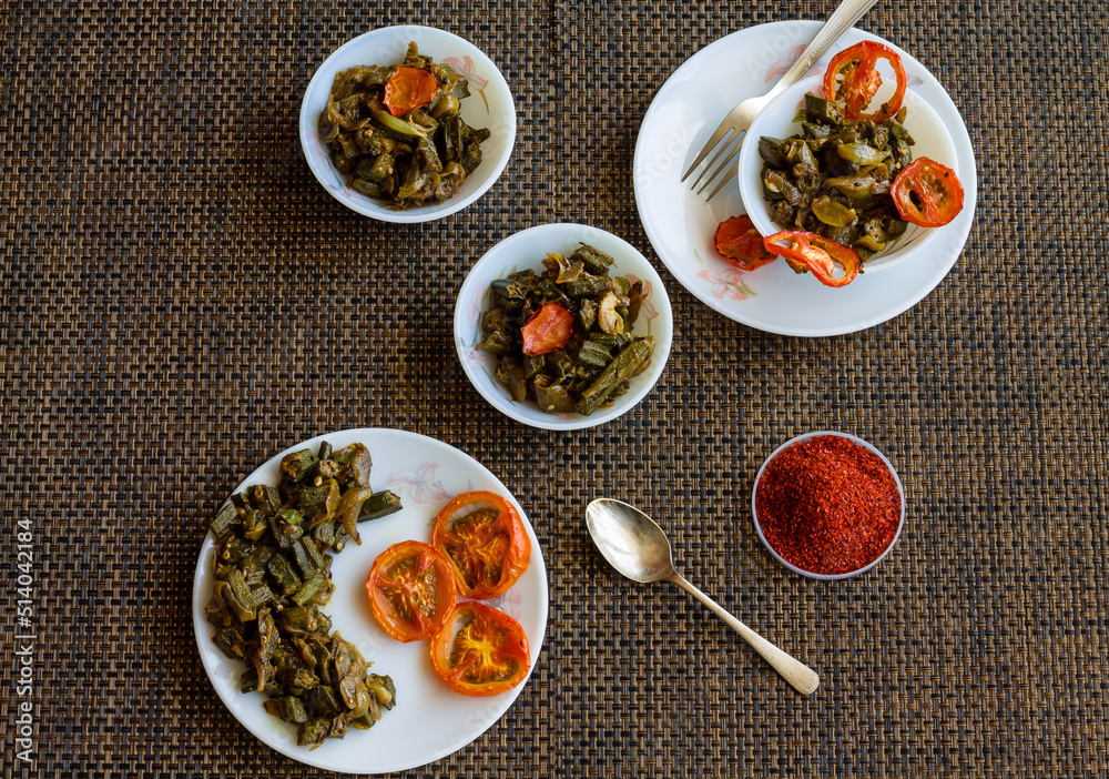 Bhindi Masala or Bharwa Bhindi Do Pyaza is diced Okra sauteed in butter ...