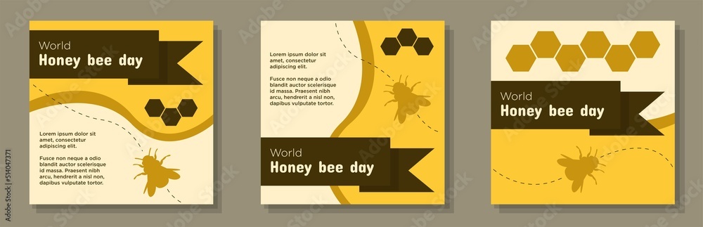 World honey bee day social media post, banner set, international fly ...