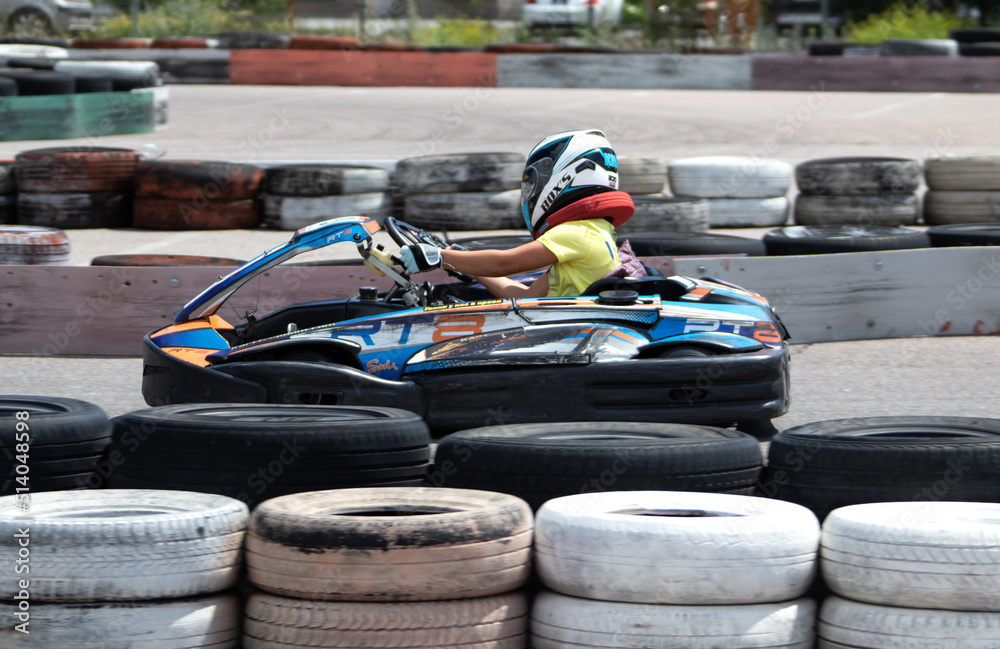 ODESSA, UKRAINE - June 18, 2022: Karting. Go Kart on track. Young ...