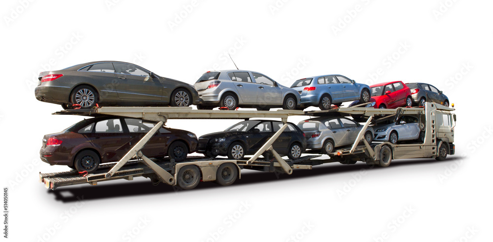Car carrier truck side view isolated on white background, 3 April 2013 ...