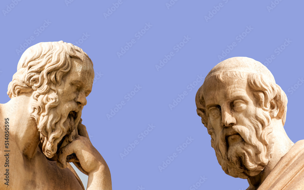 Plato and Socrates, the ancient Greek philosophers, with thoughtful ...