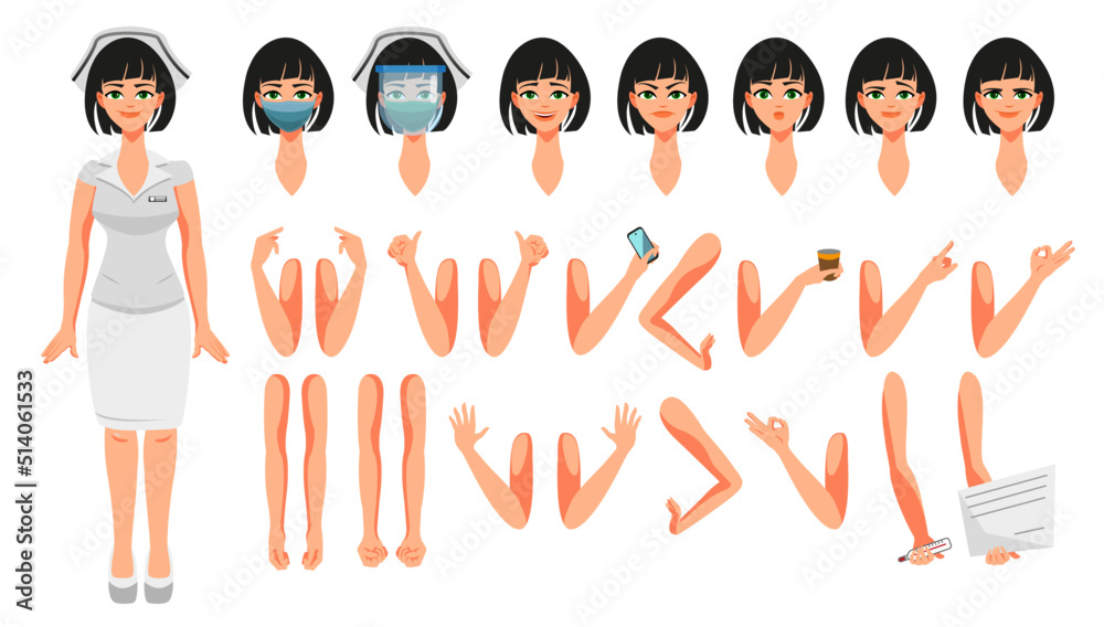 Nurse girl to create animation. A character with different emotions and ...