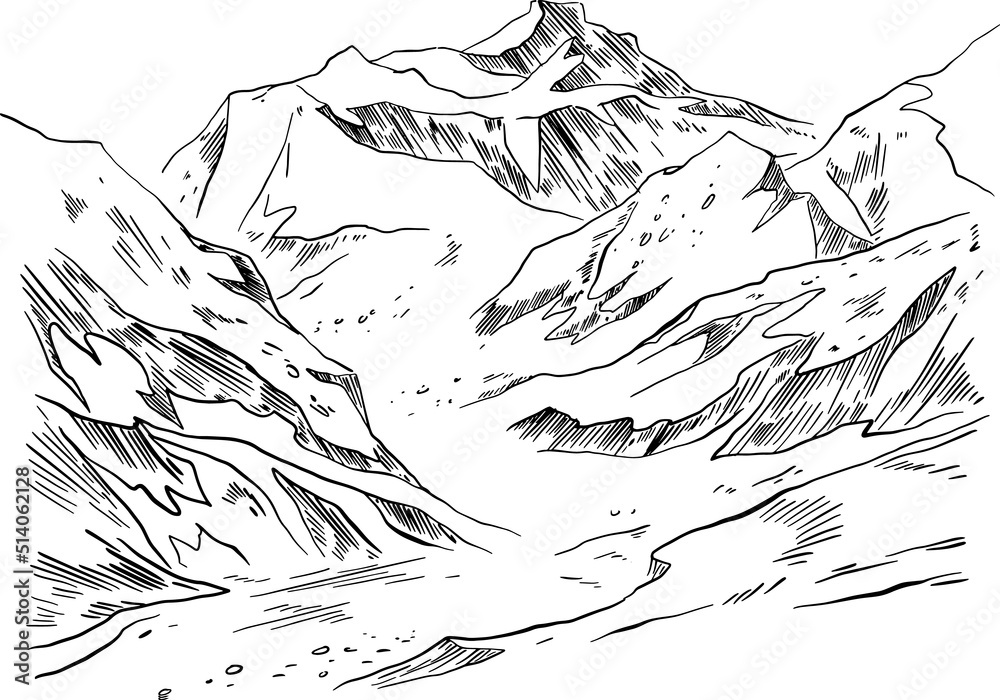 The mountains, hand draw line vector illustration Stock Vector | Adobe ...