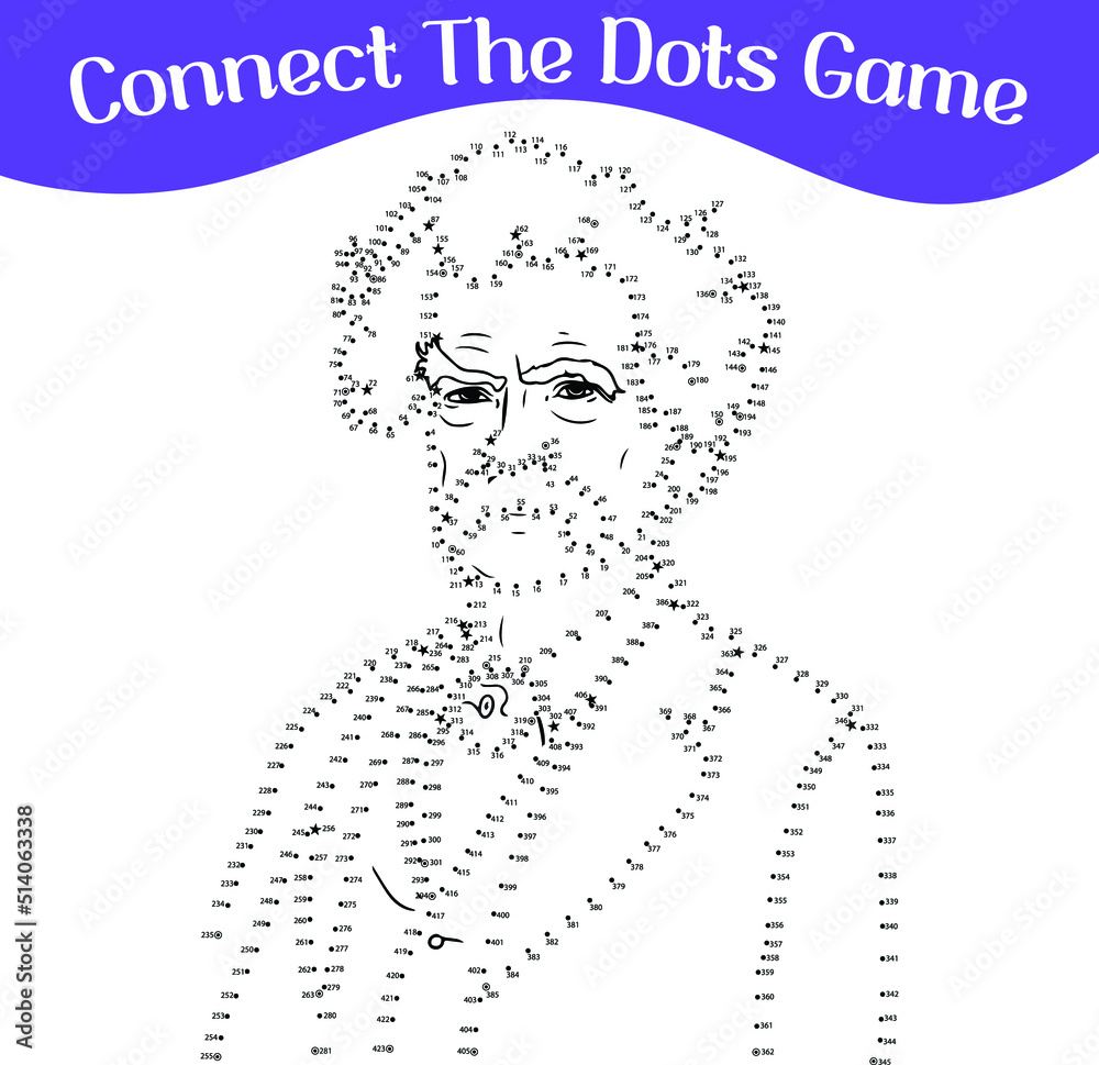 connect the dots, draw game, kids puzzle work sheet, famous people ...