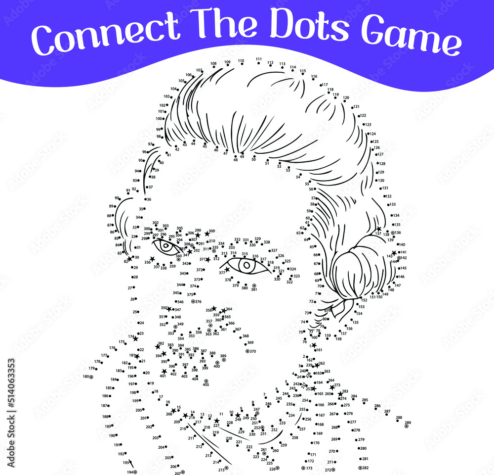 connect the dots, draw game, kids puzzle work sheet, famous people ...