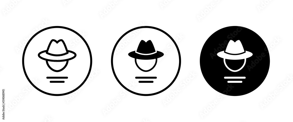 Avatar man in a hat icons , Secret service agent, Spy man icon Wanted ...