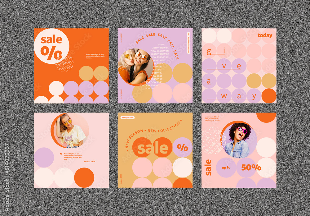 Social Media Post Layout Set with Circles Elements Stock Template ...