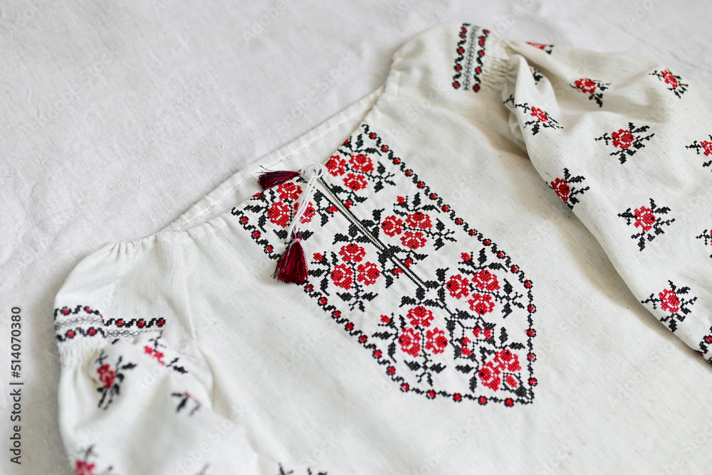 Fragment of Ukrainian national dress. Vyshyvanka - ethnic clothing with ...