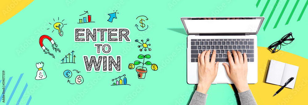 Enter to win with person using a laptop computer Stock Photo | Adobe Stock