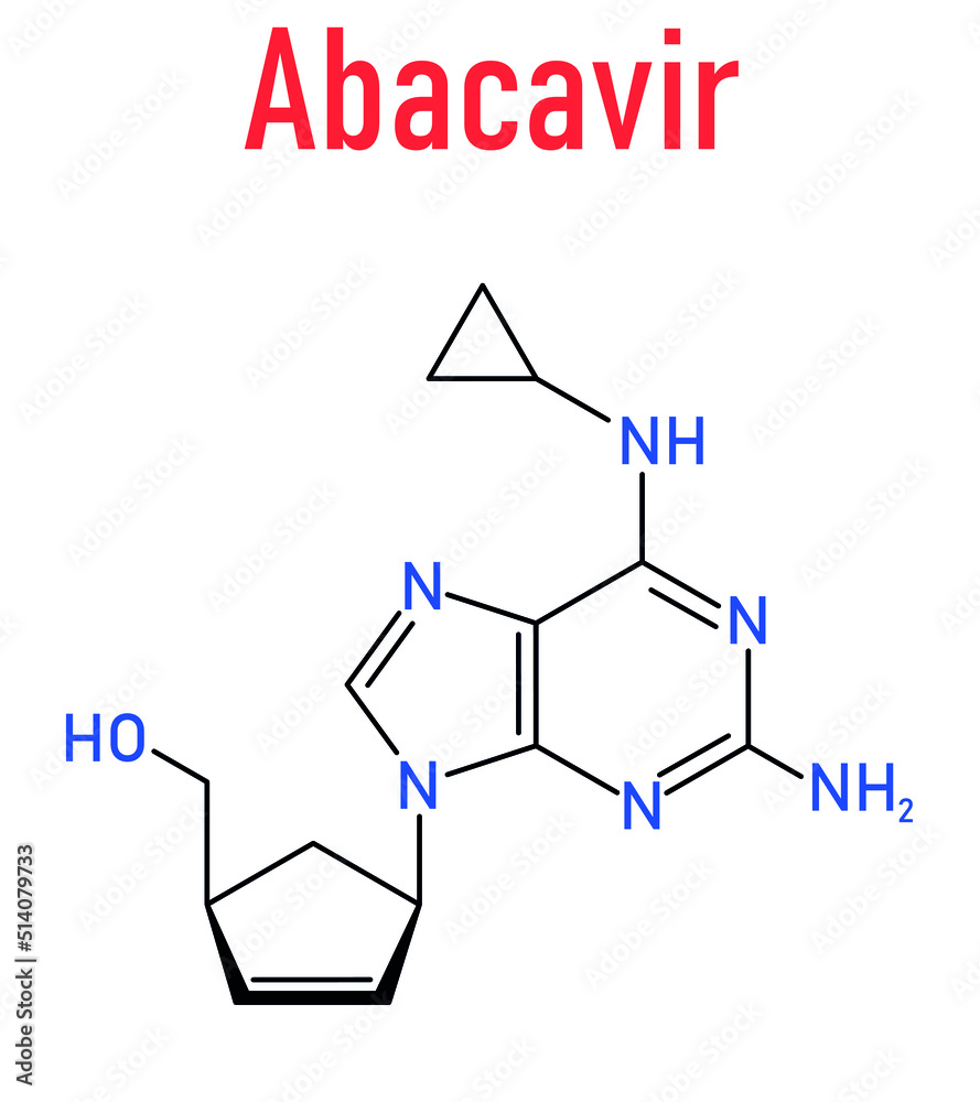 Skeletal formula of Abacavir or ABC reverse transcriptase inhibitor ...