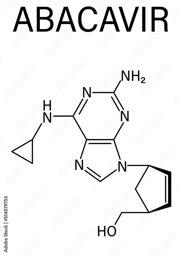 Skeletal formula of Abacavir or ABC reverse transcriptase inhibitor ...
