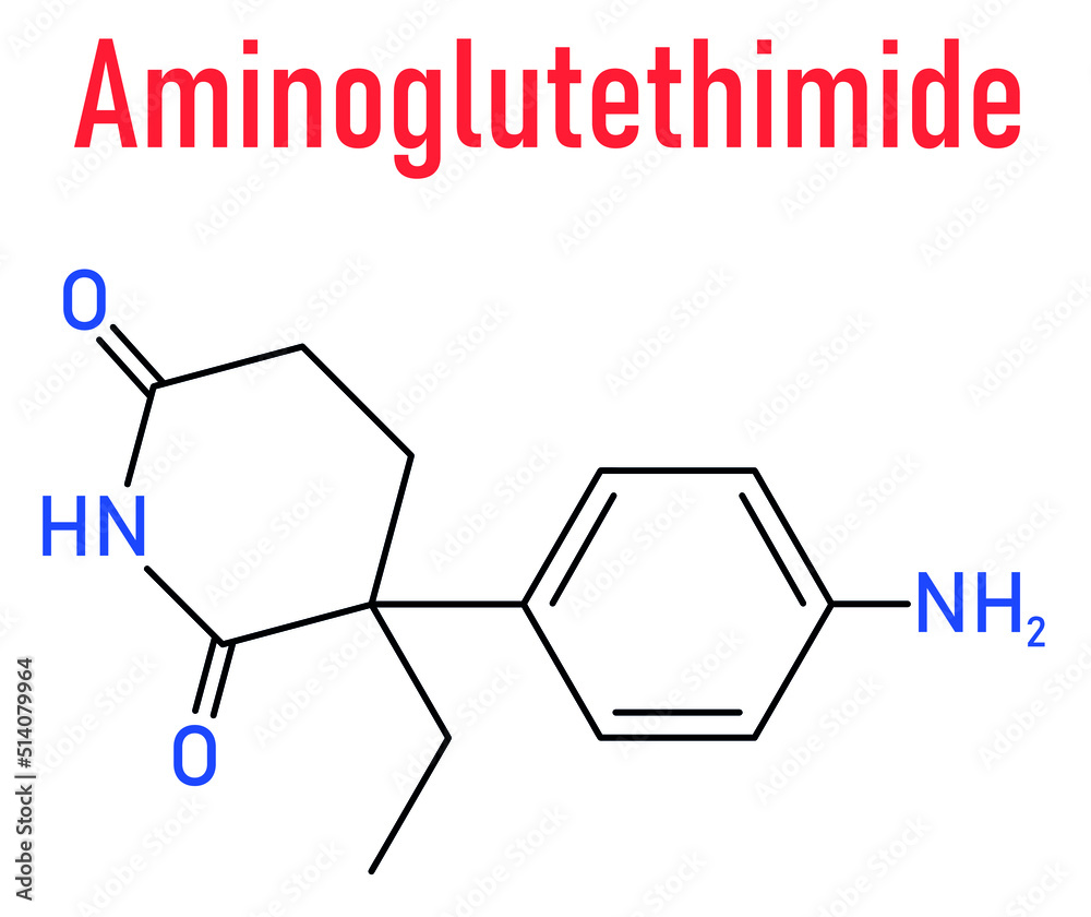 Skeletal formula of Aminoglutethimide anti-steroid drug molecule. Used ...