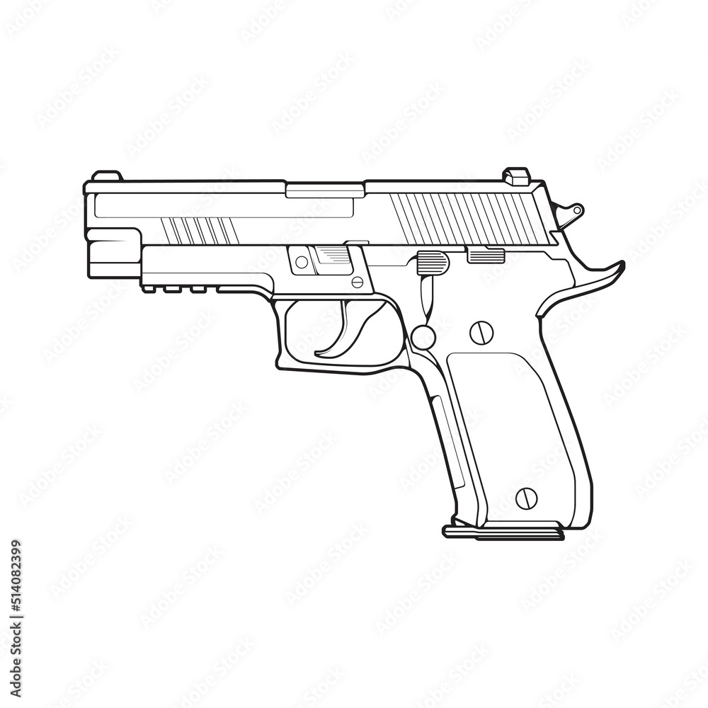 Firearms line art style, Shooting gun, Weapon illustration, Vector Line ...