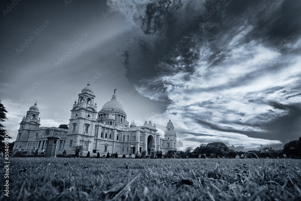 Sunset at Victoria Memorial, Kolkata , Calcutta, West Bengal, India . A ...