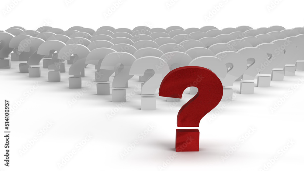 3d render of a row of red capital question marks on a white background ...