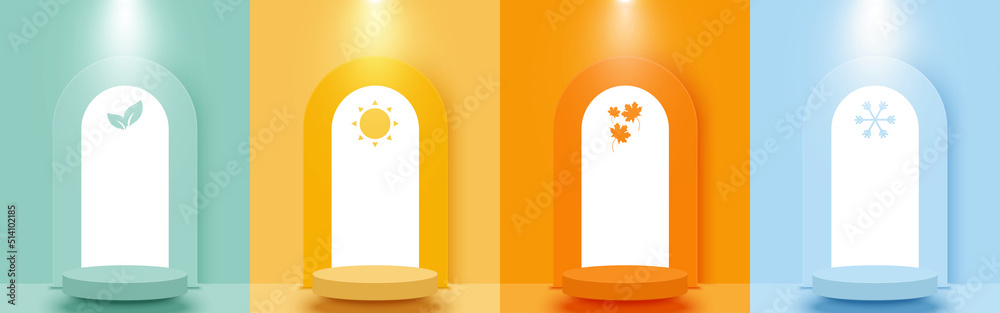 Four seasons year studio set. Spring, Summer, Autumn, and Winter season ...