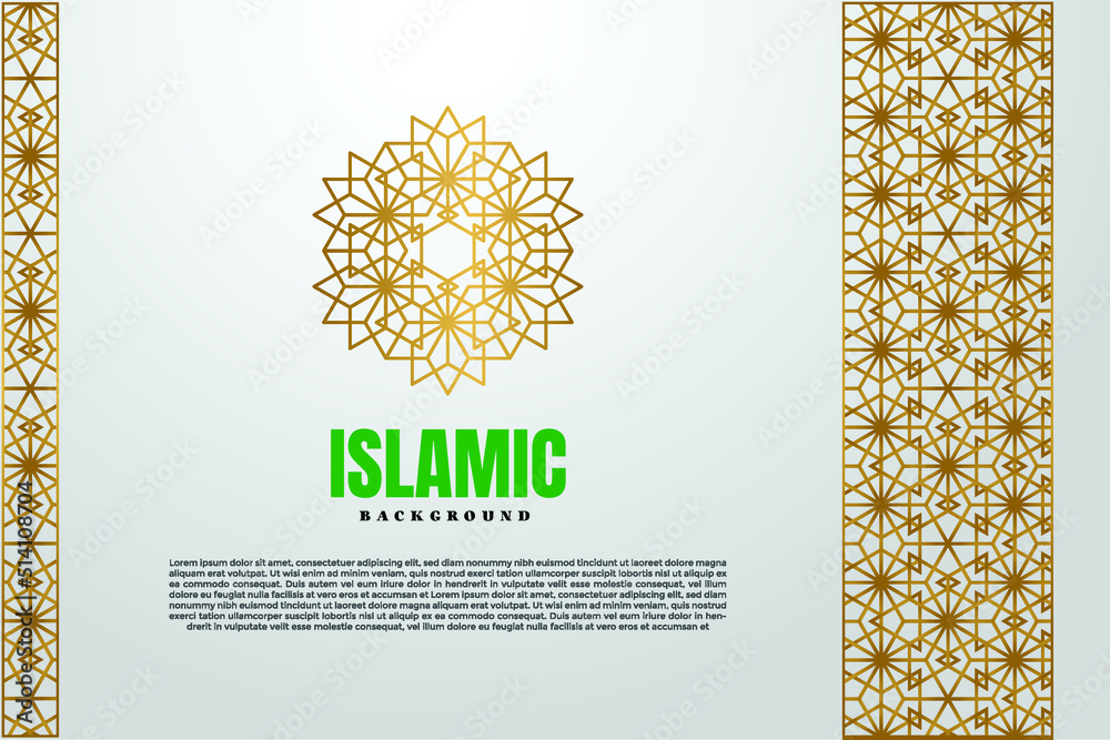 Islamic Arabic Golden Luxury Pattern on grey Background with Geometric ...