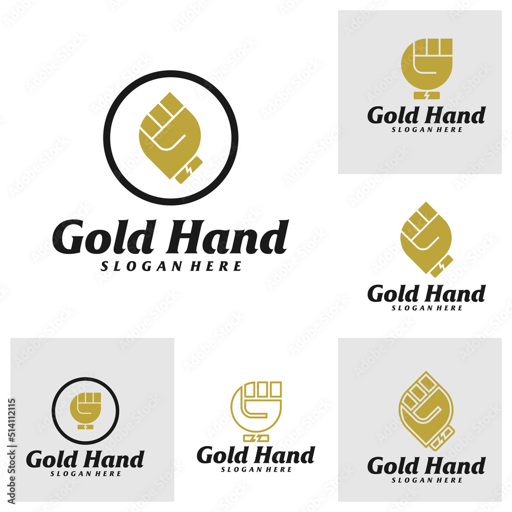 Set of Gold Hand Logo Design Template. Clench Hand logo concept vector ...