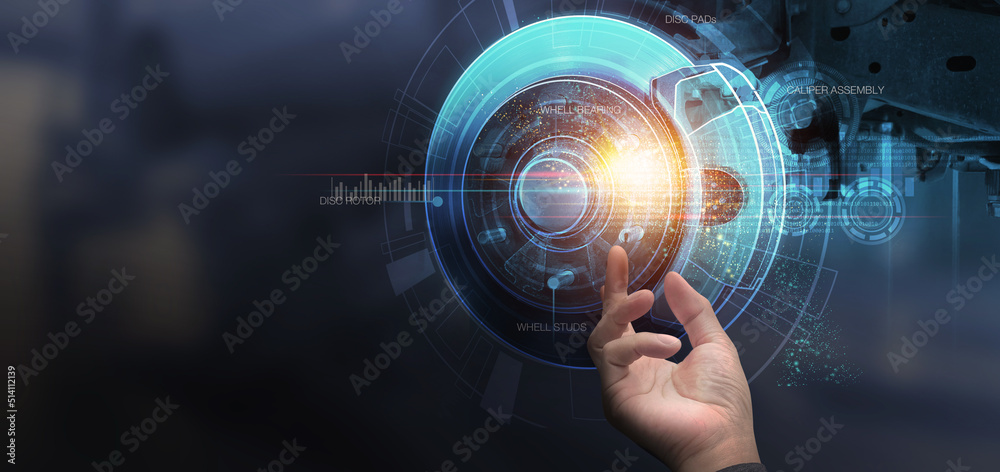 The glow light Data digital with Disc brake and Drum system in dark ...