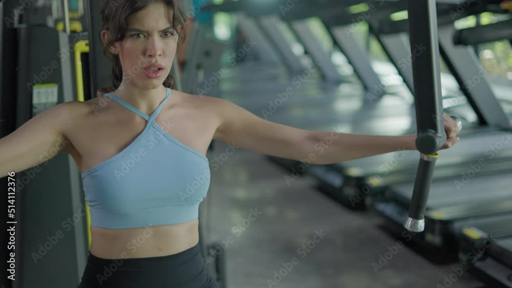 Active caucasian women, workout with fitness equipment, intense ...