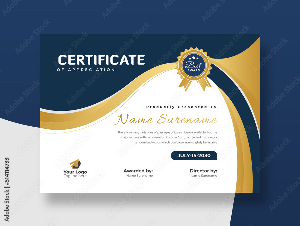 Golden gradient color Certificate Award Design Template, Modern ...