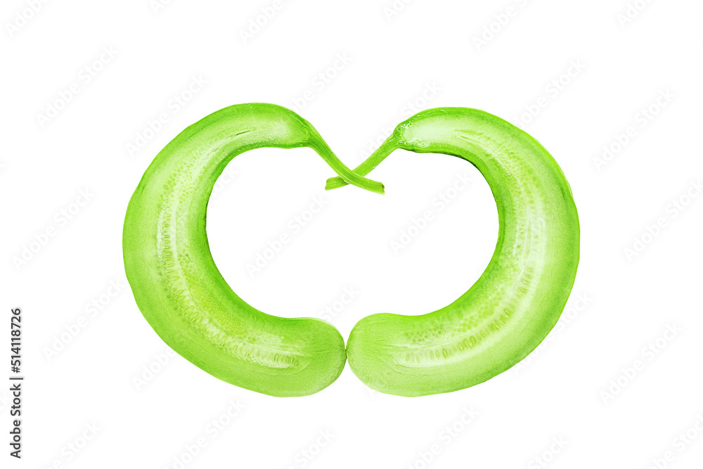 Sliced and halved Armenian cucumber or snake melon with fruit pulp ...
