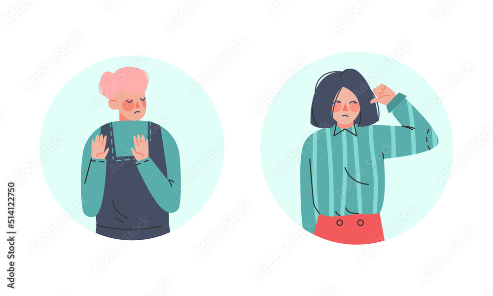Man and Woman Making Negative Hand Gesture Showing Stop Sign and Thumb ...