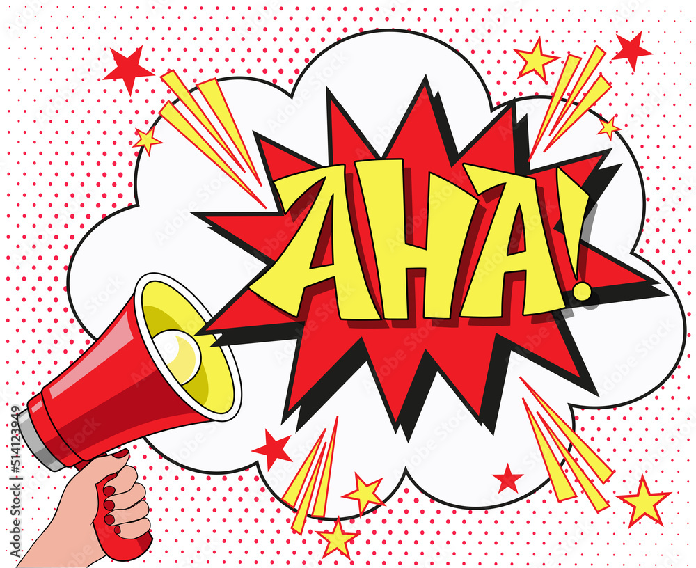 Comic lettering aha with red lips and an open mouth. Vector bright ...