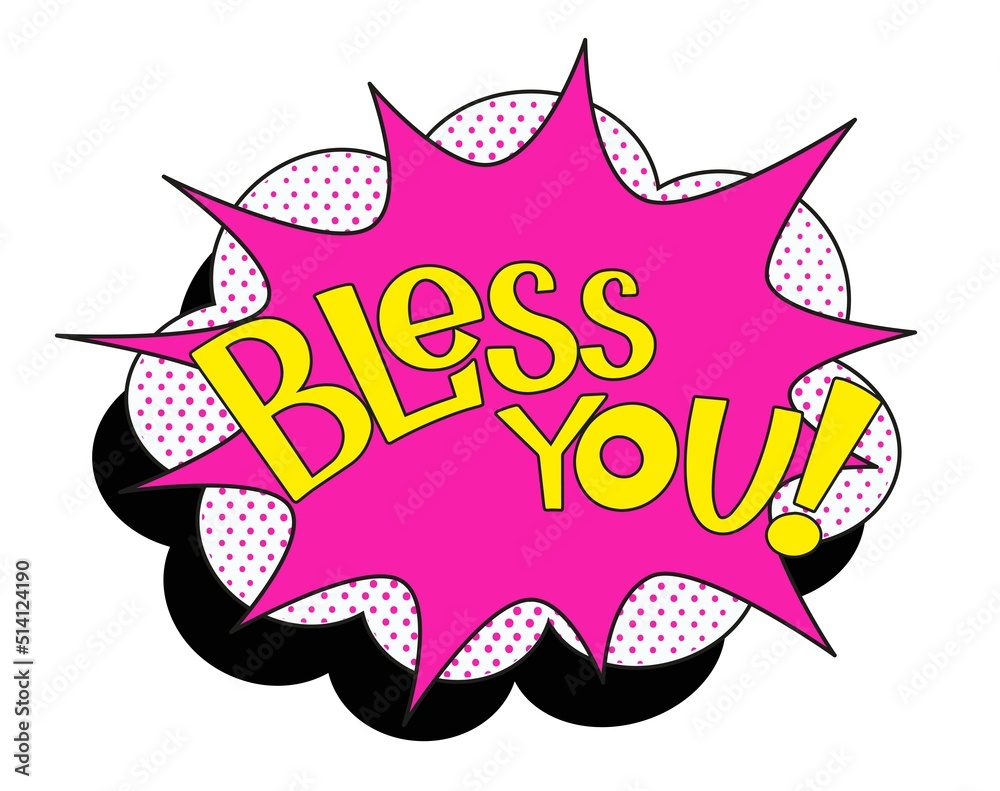 Comic lettering bless you with red lips and an open mouth. Vector ...
