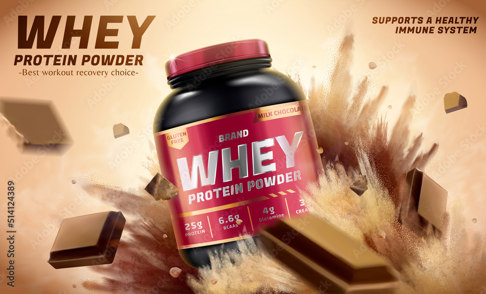Vetor de Whey protein powder banner ad do Stock | Adobe Stock