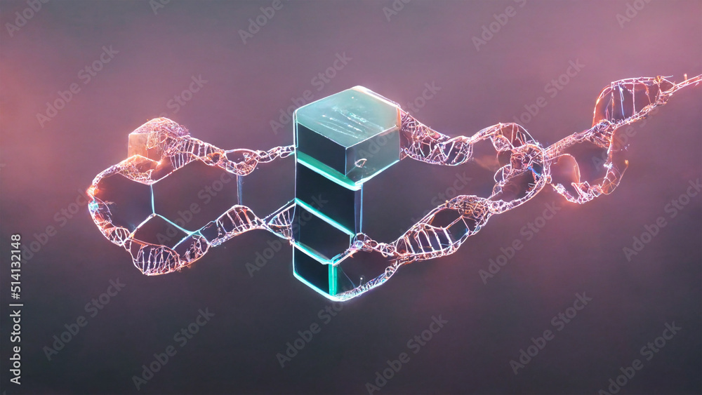 Genome and Blockchain concept, storing data in DNA sequences ...