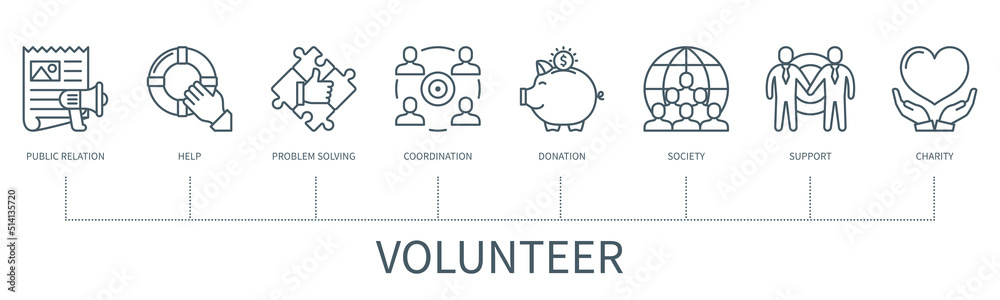 Volunteer vector infographic in minimal outline style Stock Vector ...