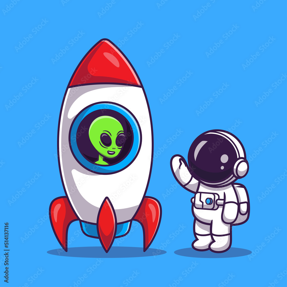 Cute Astronaut With Alien In Rocket Cartoon Vector Icon Illustration ...