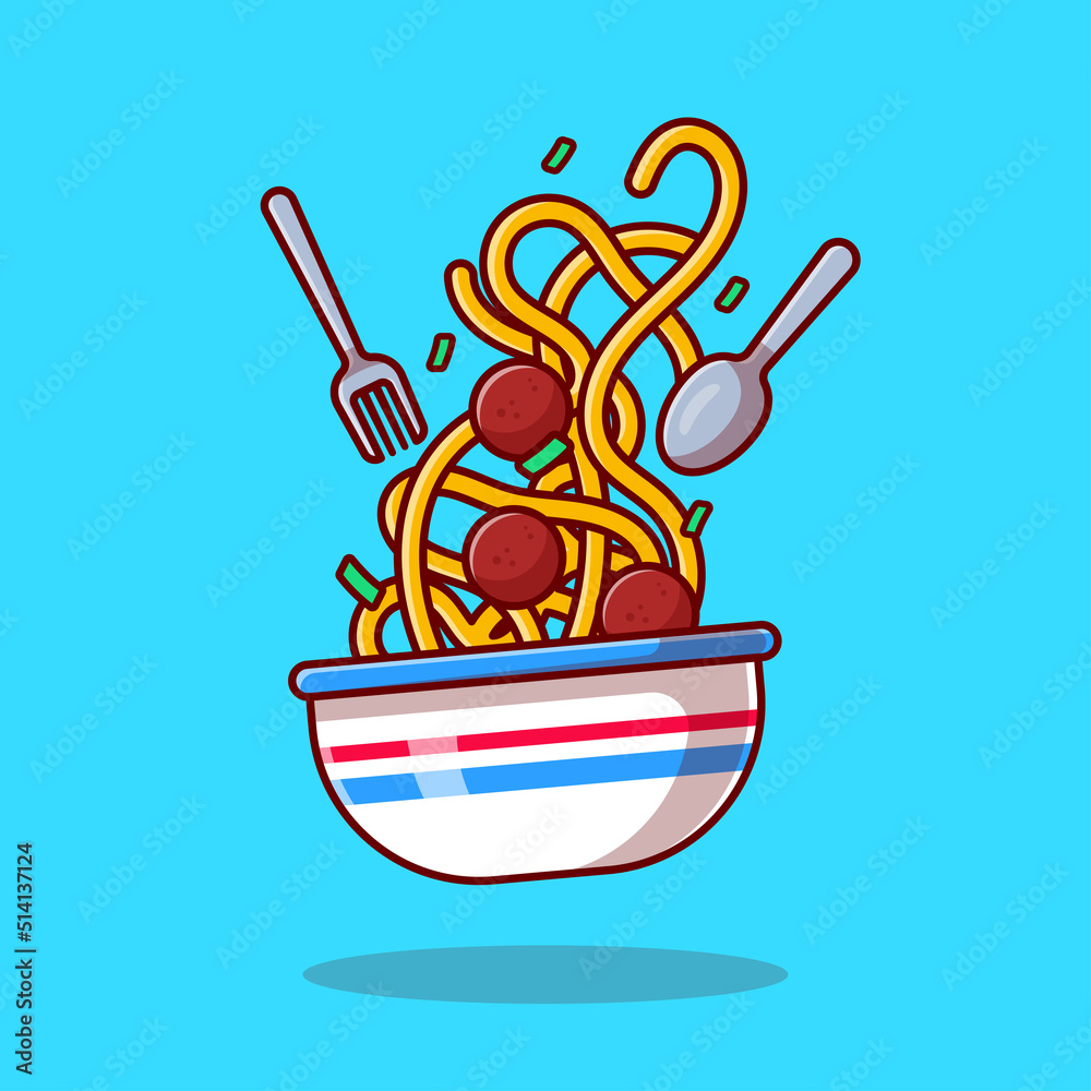 Floating Spaghetti Noodle With Meat Ball Cartoon Vector Icon ...