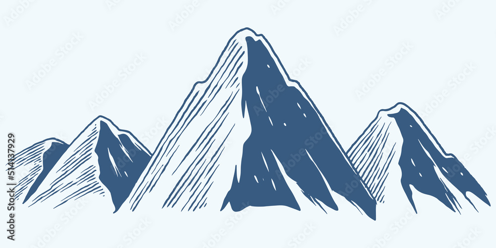 four Hand drawing line up of mountain hill plateau sketch illustration ...