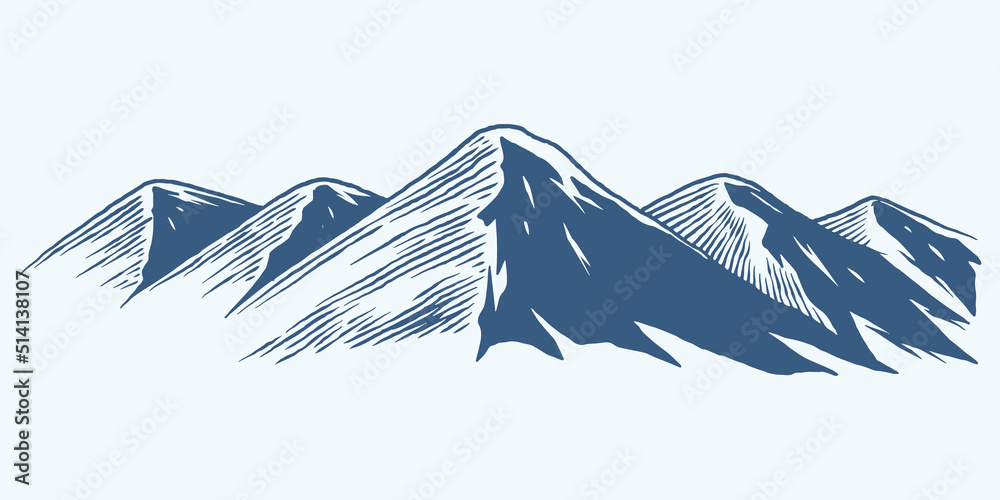 Five Hand drawing line up of mountain hill plateau sketch illustration ...