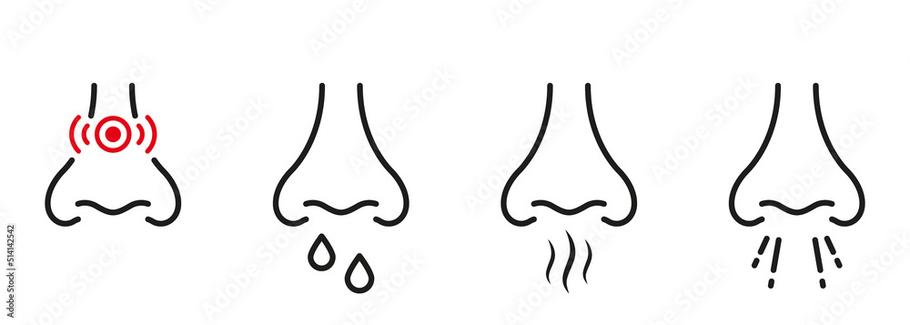 Allergic Runny Nose Sick Virus Outline Pictogram. Nasal Medical ...