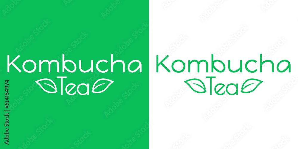 Banner con texto Kombucha Tea. Logo bar de té. Vector con silueta de ...