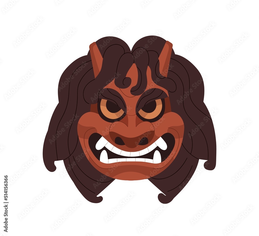 Namahage noh mask. Angry devils face for Japan kabuki theater. Japanese ...