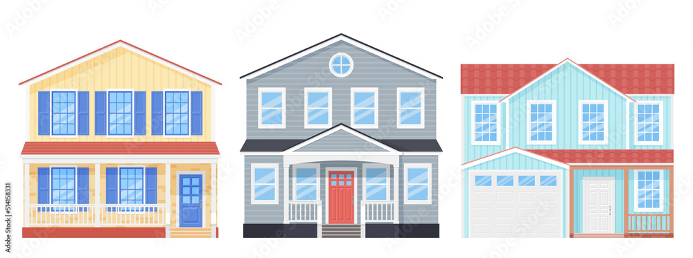 House front view. Vector. Home facade in flat design. Townhouse ...