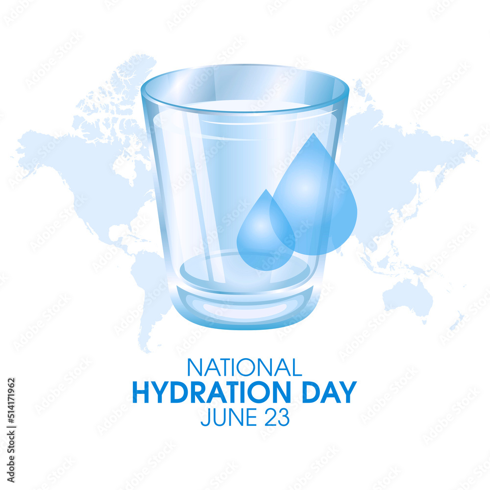 National Hydration Day vector. Full glass of water and world map vector ...