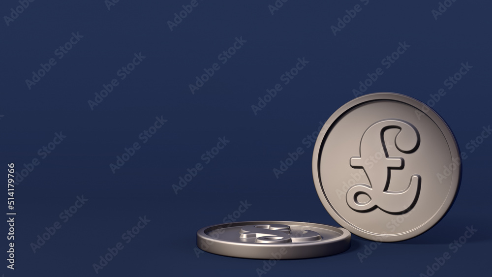 Silver British Pound Sterling Coin Icon Symbol in Blue Studio Scene ...