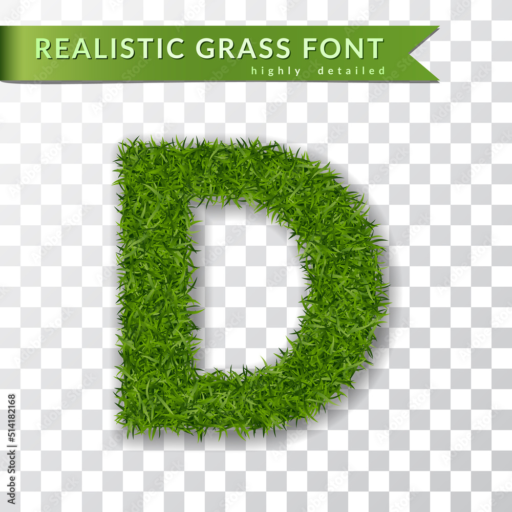 Grass letter D, alphabet 3D design. Capital letter text. Green font ...