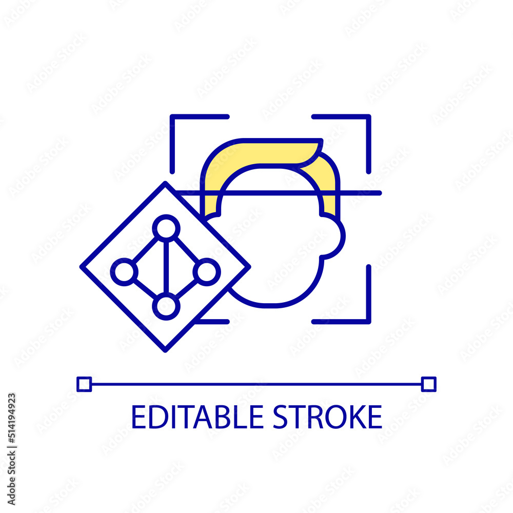 Facial recognition technology RGB color icon. Identifying human face ...
