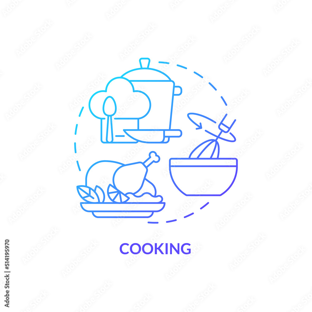 Cooking blue gradient concept icon. Basic life skill abstract idea thin line illustration. Food ...