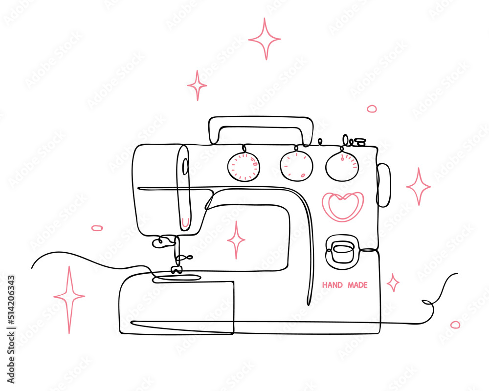 Sketch of modern electric sewing machine. Tailor equipment in hand ...