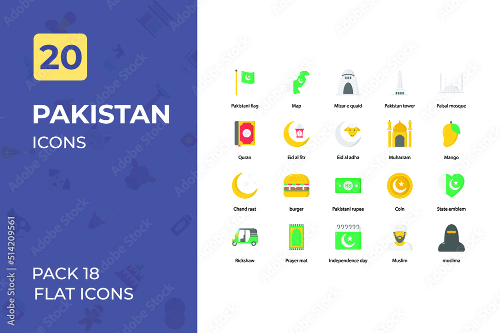 Pakistan Flat Icons Collection. Set contains such Icons as pakistan ...