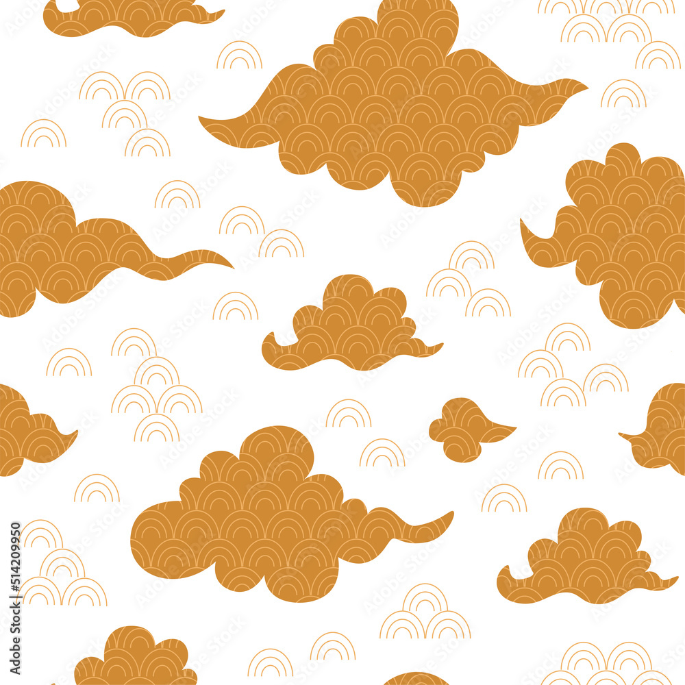 Asian clouds golden pattern. Chinese traditional clouds background ...