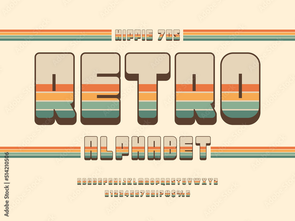 Vector of stylized retro alphabet design with uppercase, numbers and ...